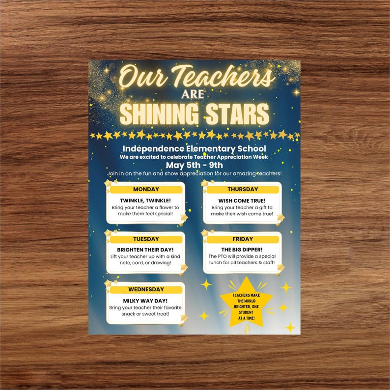 Teacher Appreciation Week Flyer - Teachers Are Shining Stars Theme ...