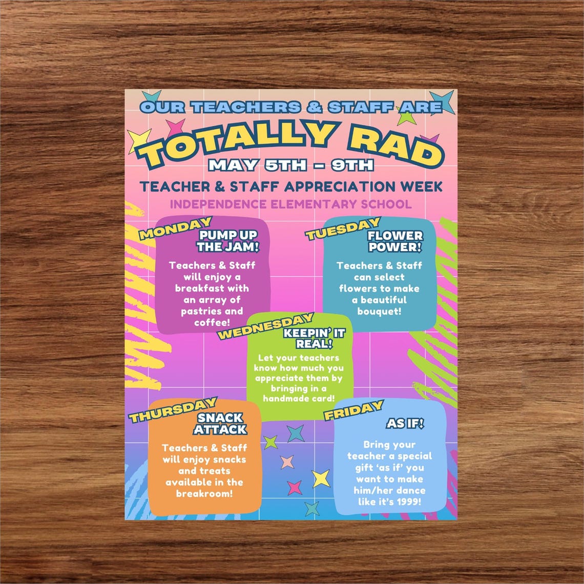 Teacher Appreciation Week Flyer - Totally Rad 90's 80's Teacher ...