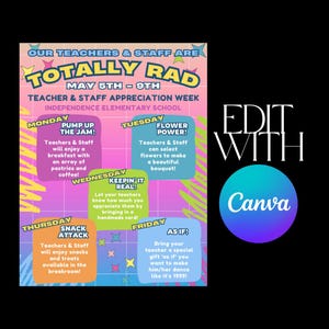Teacher Appreciation Week Flyer - Totally Rad 90's 80's Teacher ...