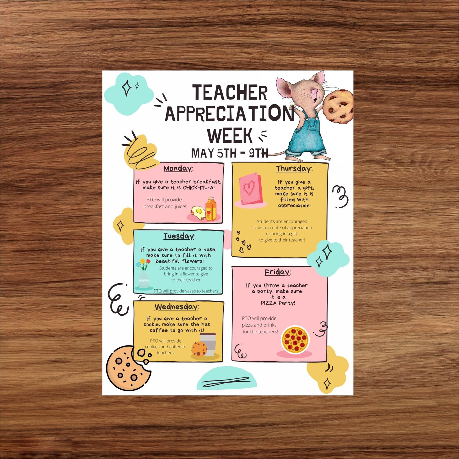 Teacher Appreciation Week Flyer - If You Give A Mouse A Cookie Theme ...