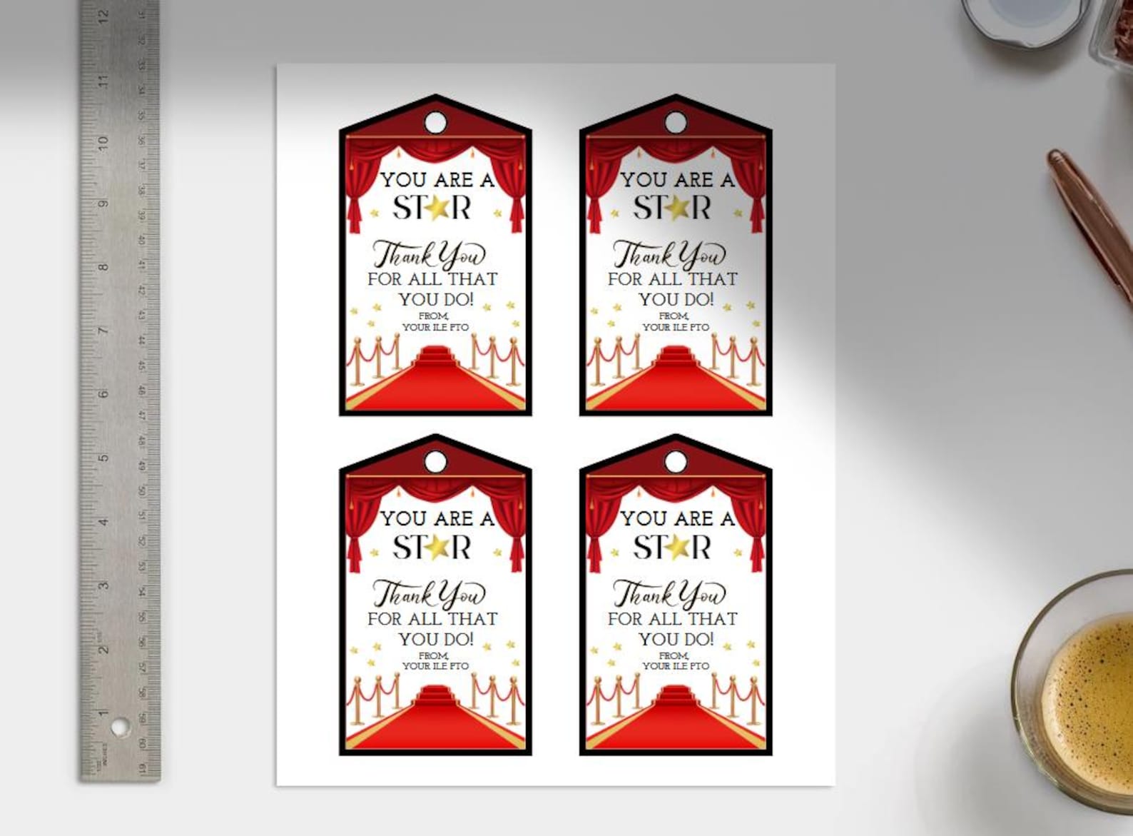 Teacher Appreciation Week Gift Tags - Hollywood Star Theme Gift Tags ...