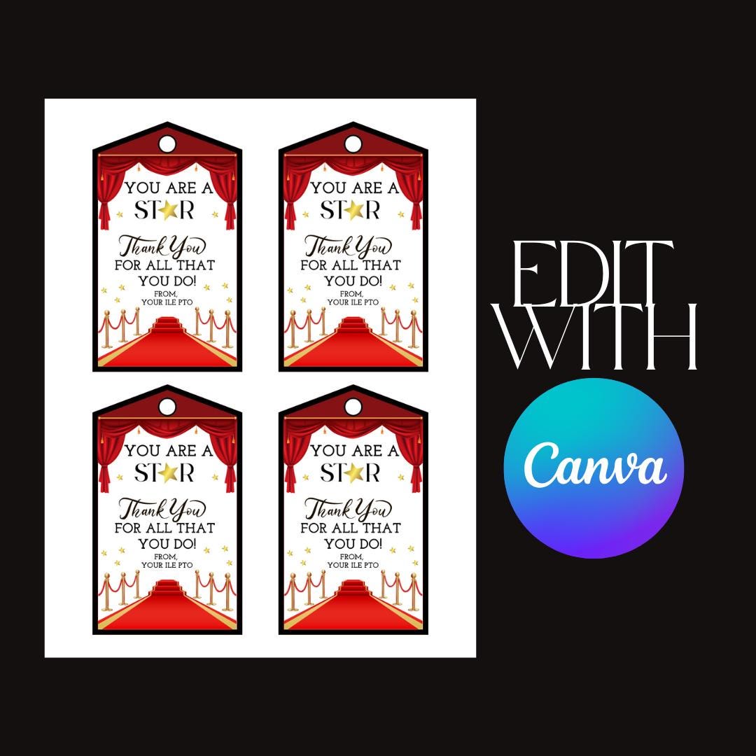 Teacher Appreciation Week Gift Tags - Hollywood Star Theme Gift Tags ...