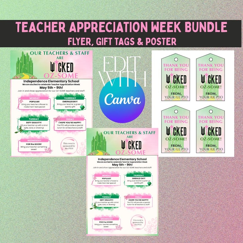 Teacher Appreciation Week BUNDLE - Wicked Theme Flyer, Gift Tags, 20x30 ...