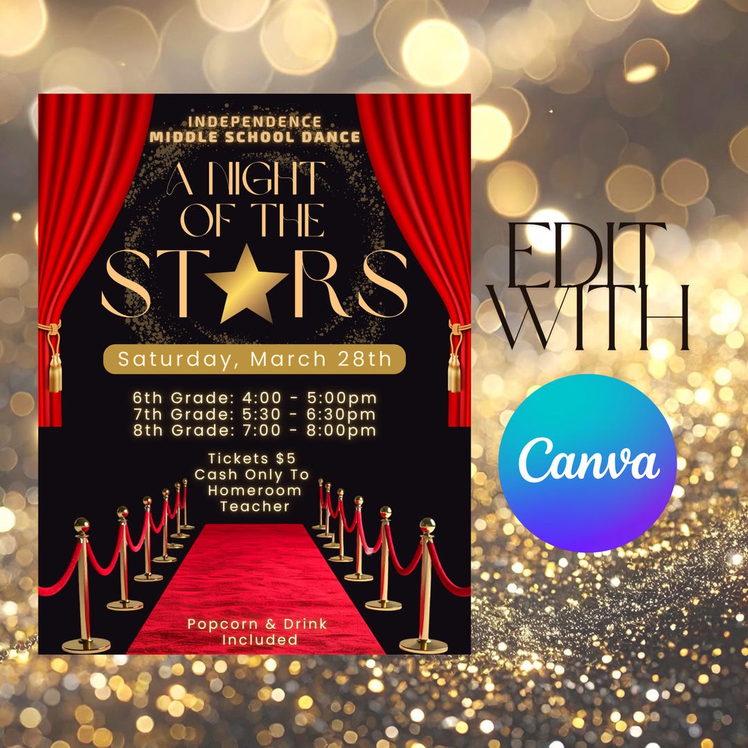 Hollywood Night of the Stars School Dance Flyer - Digital Editable - Etsy