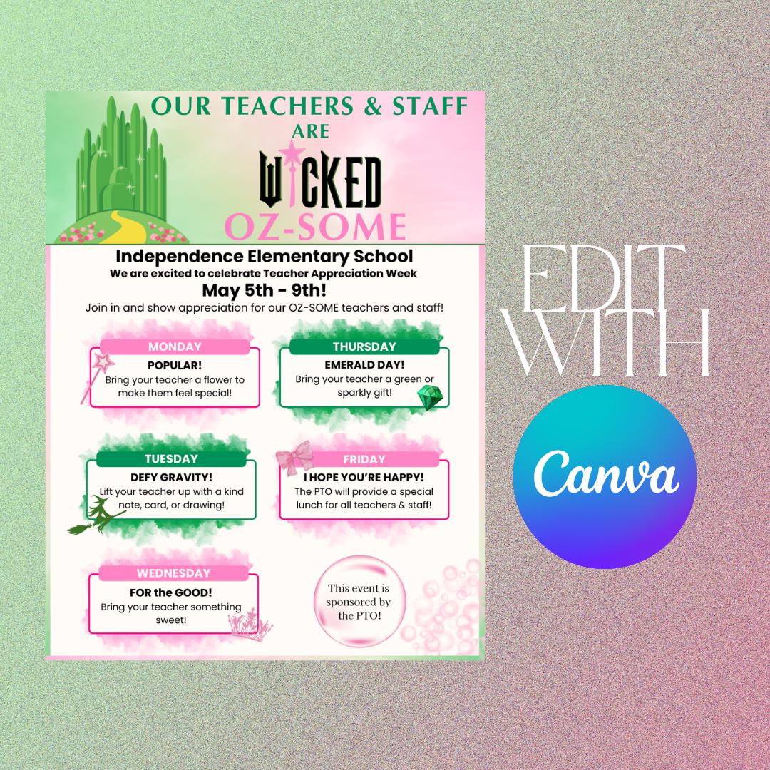 Teacher Appreciation Week Flyer - Wicked Theme Flyer - Digital Editable ...