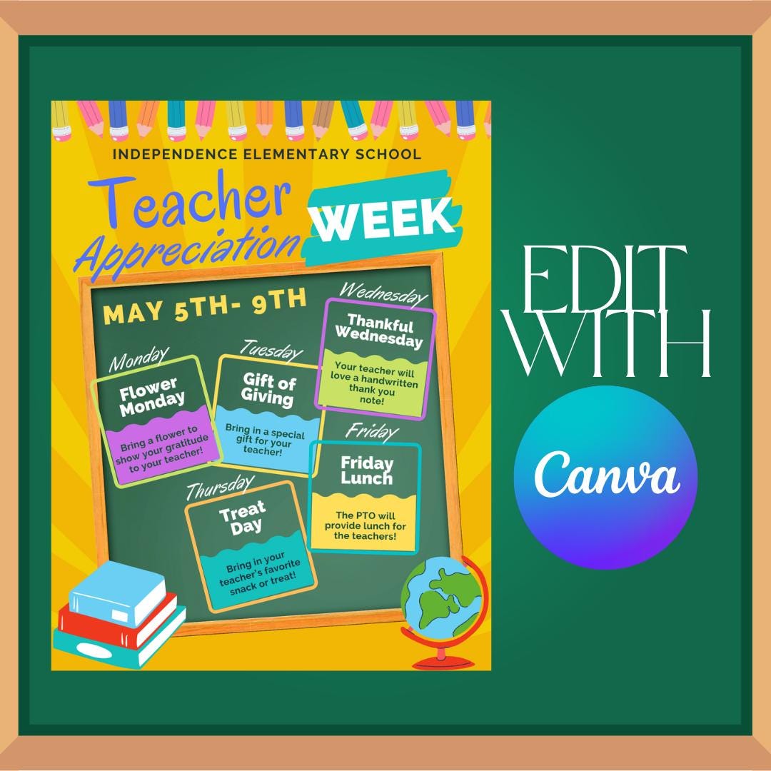 Teacher Appreciation Week Flyer - School Supplies Theme Flyer - Digital ...