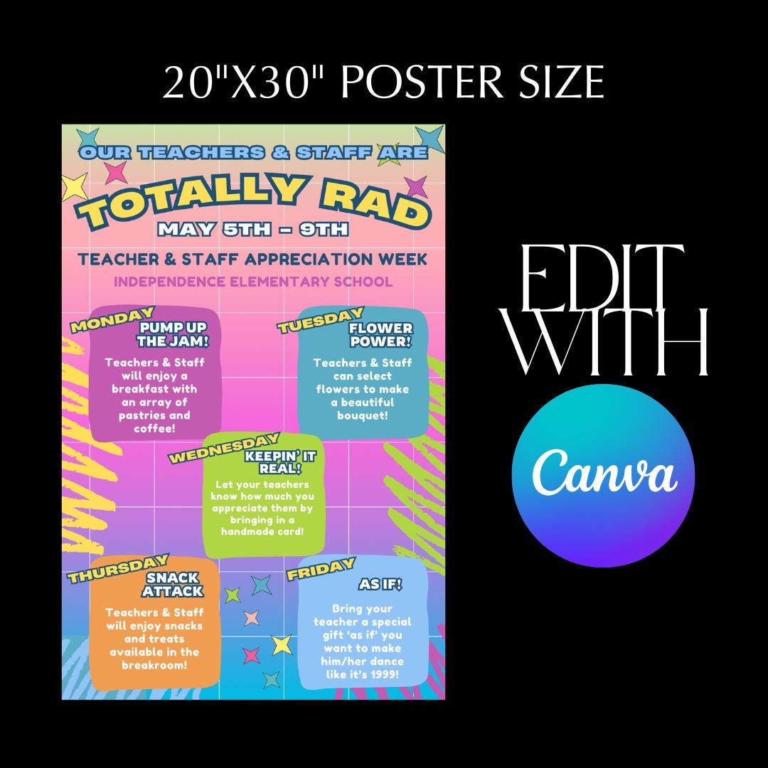 Teacher Appreciation Week POSTER - Totally Rad 90's 80's Teacher ...
