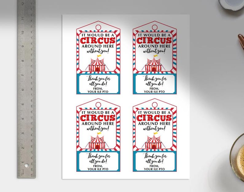 Teacher Appreciation Week Gift Tags - Circus Theme Gift Tags - Digital ...