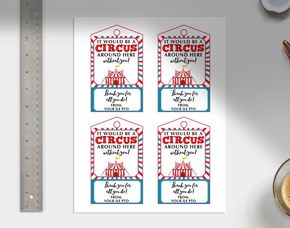 Teacher Appreciation Week Gift Tags - Circus Theme Gift Tags - Digital ...