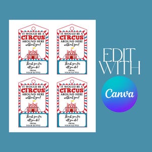 Teacher Appreciation Week Gift Tags - Circus Theme Gift Tags - Digital ...