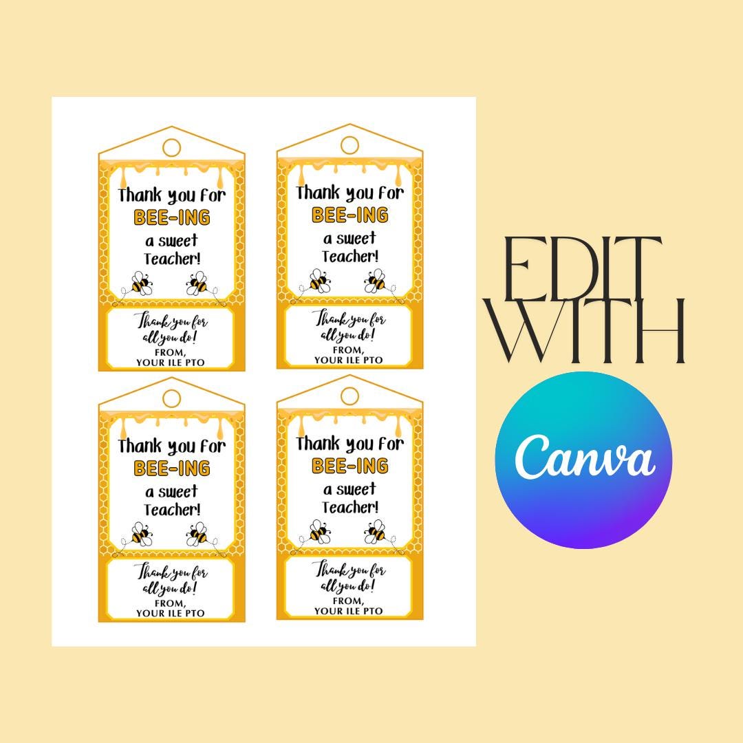 Teacher Appreciation Week Gift Tags - Bee Sweet Honey Theme Gift Tags ...