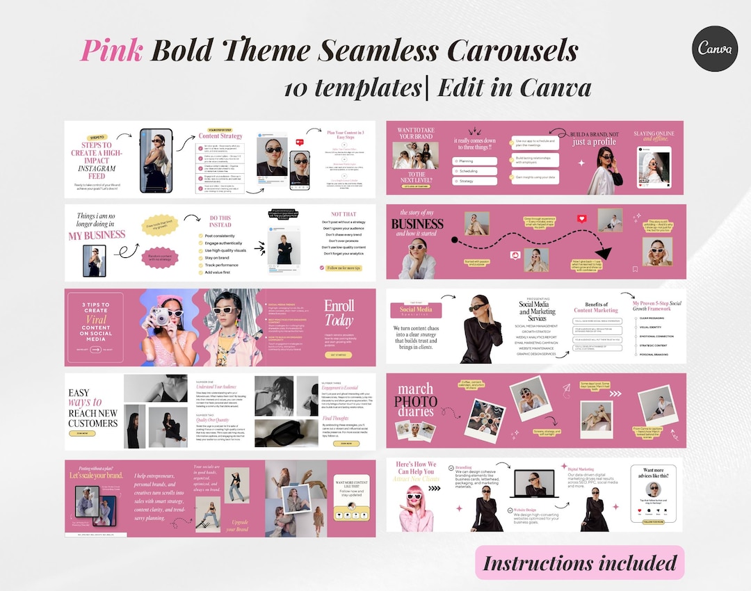 Seamless Carousels, Pink Bold IG Posts for Coaches, Content Creators ...