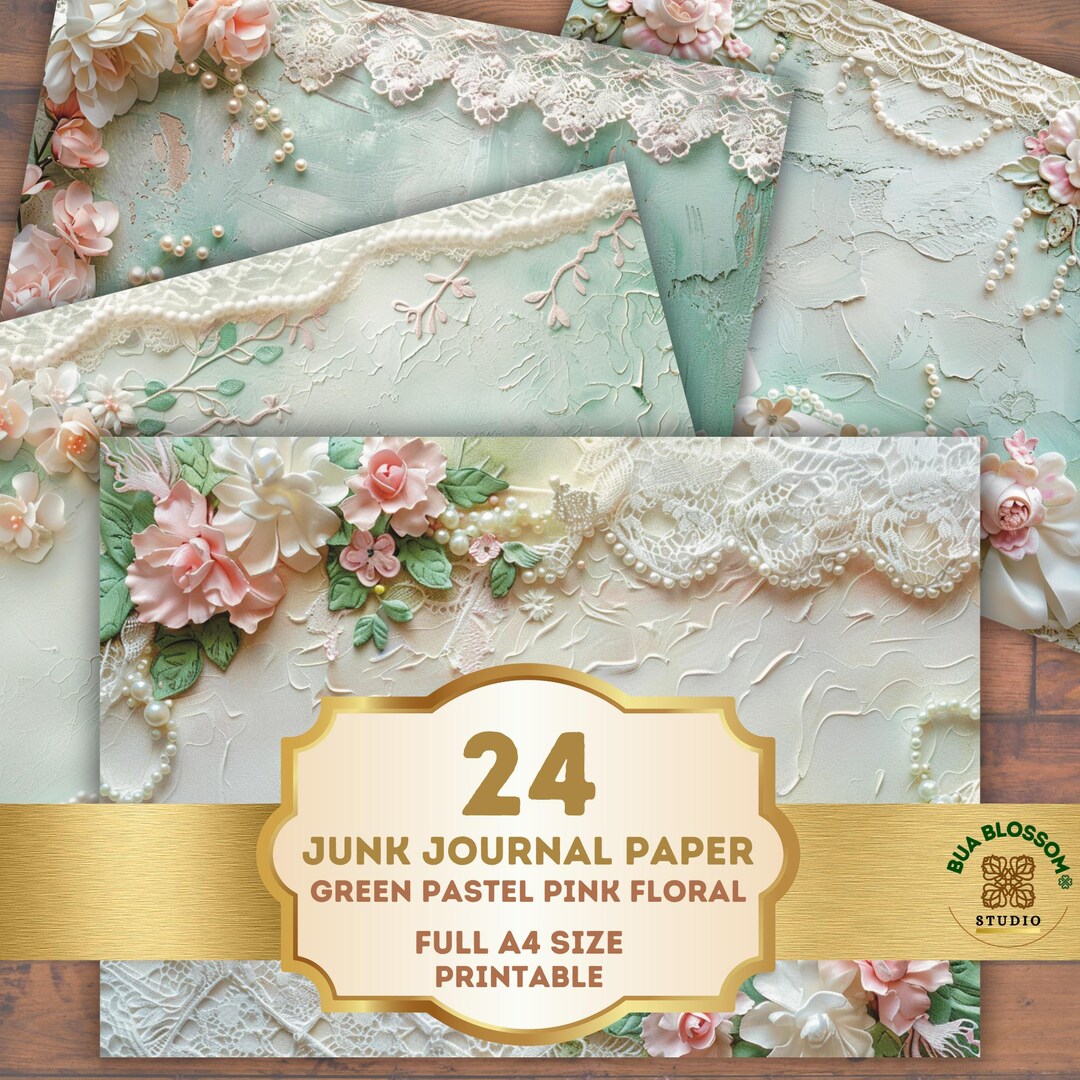 Green Rose Lace Scrapbook Paper, Floral Lace Junk Journal, Floral ...