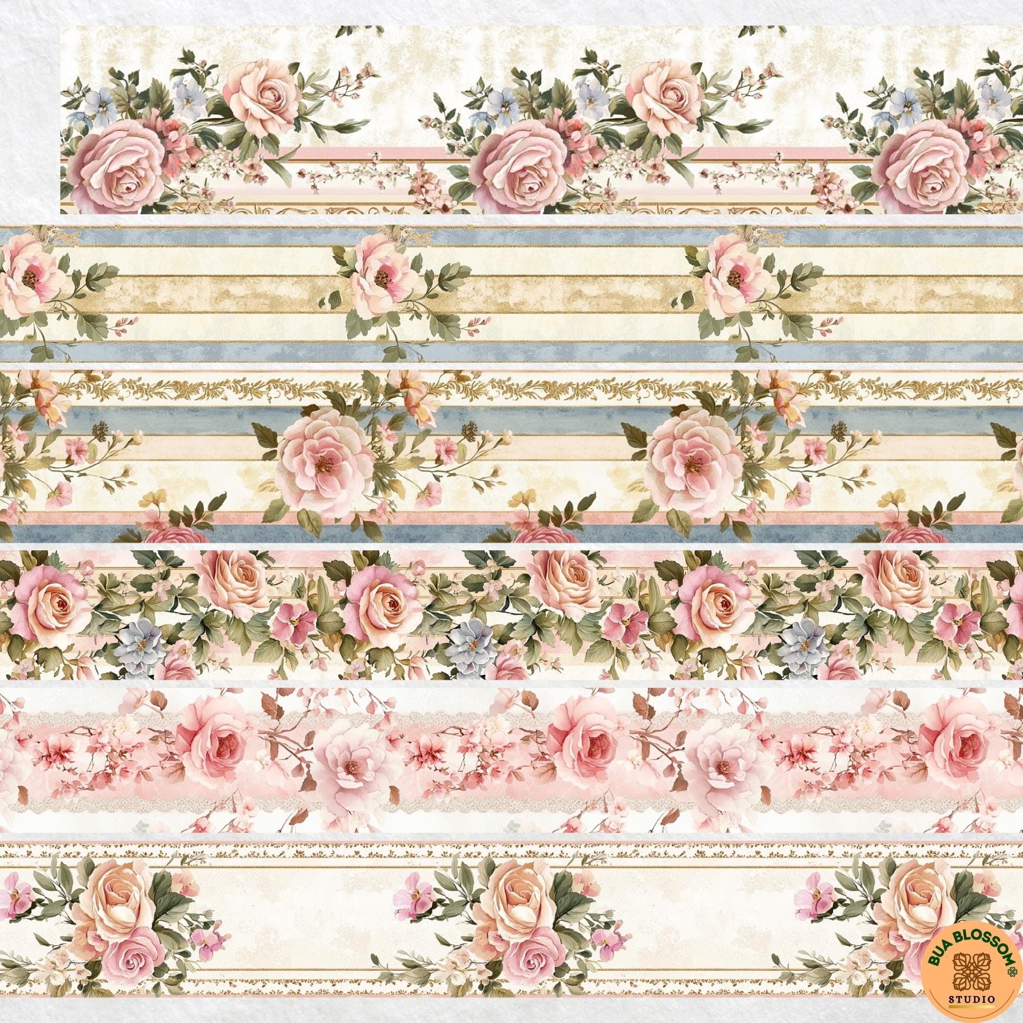 Vintage Rose Lace Border, Rose Floral Stripe Border for Scrapbook ...