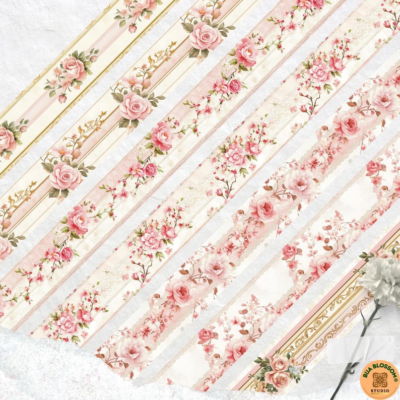 Vintage Rose Lace Border, Rose Floral Stripe Border for Scrapbook ...