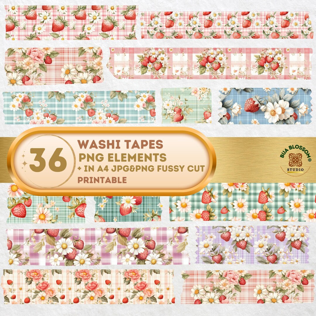 Strawberry Daisy Plaid Washi Tape, Floral Stripe Border, Wildflower ...