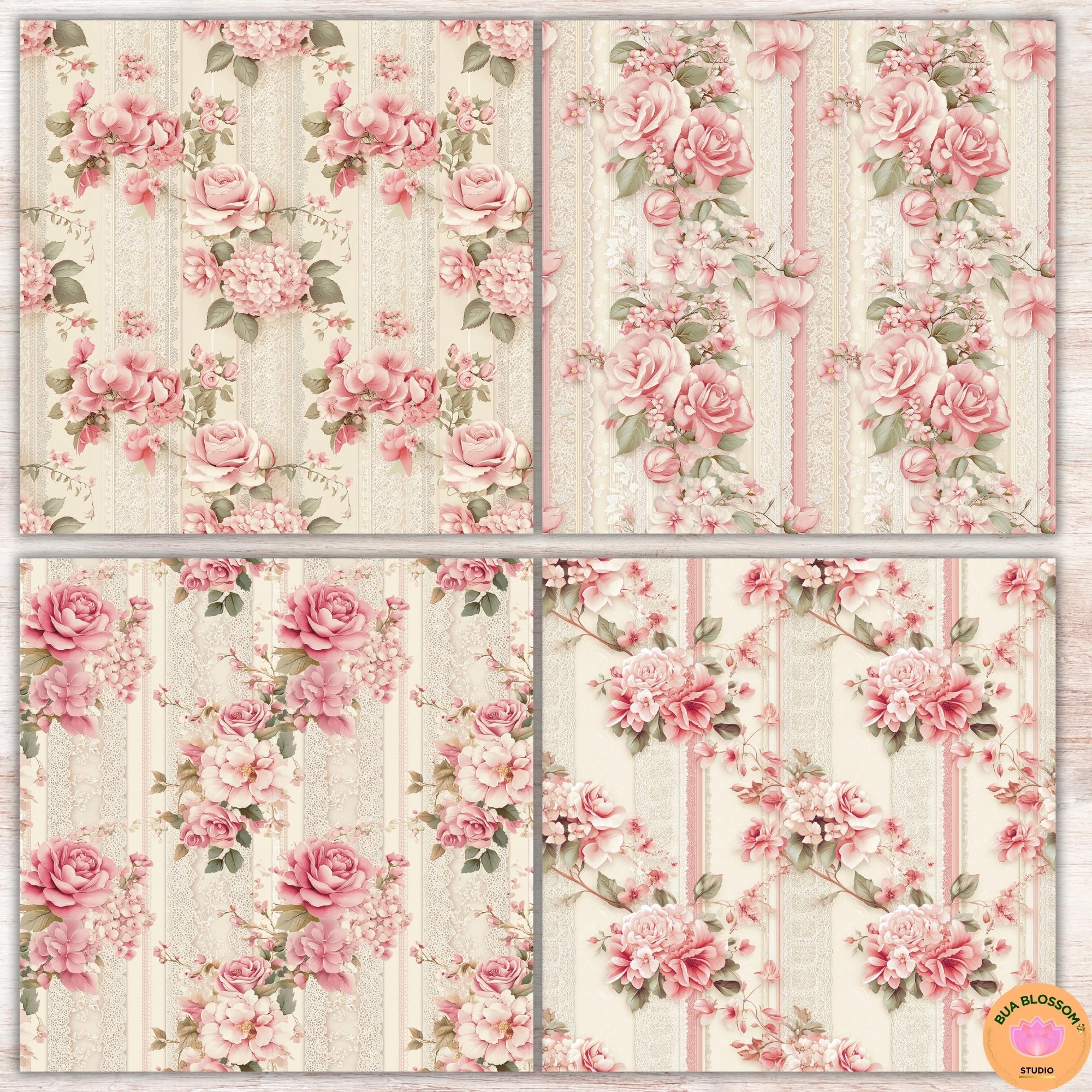 Pink Rose Lace Seamless Pattern, Floral Lace Seamless Pattern, Floral ...