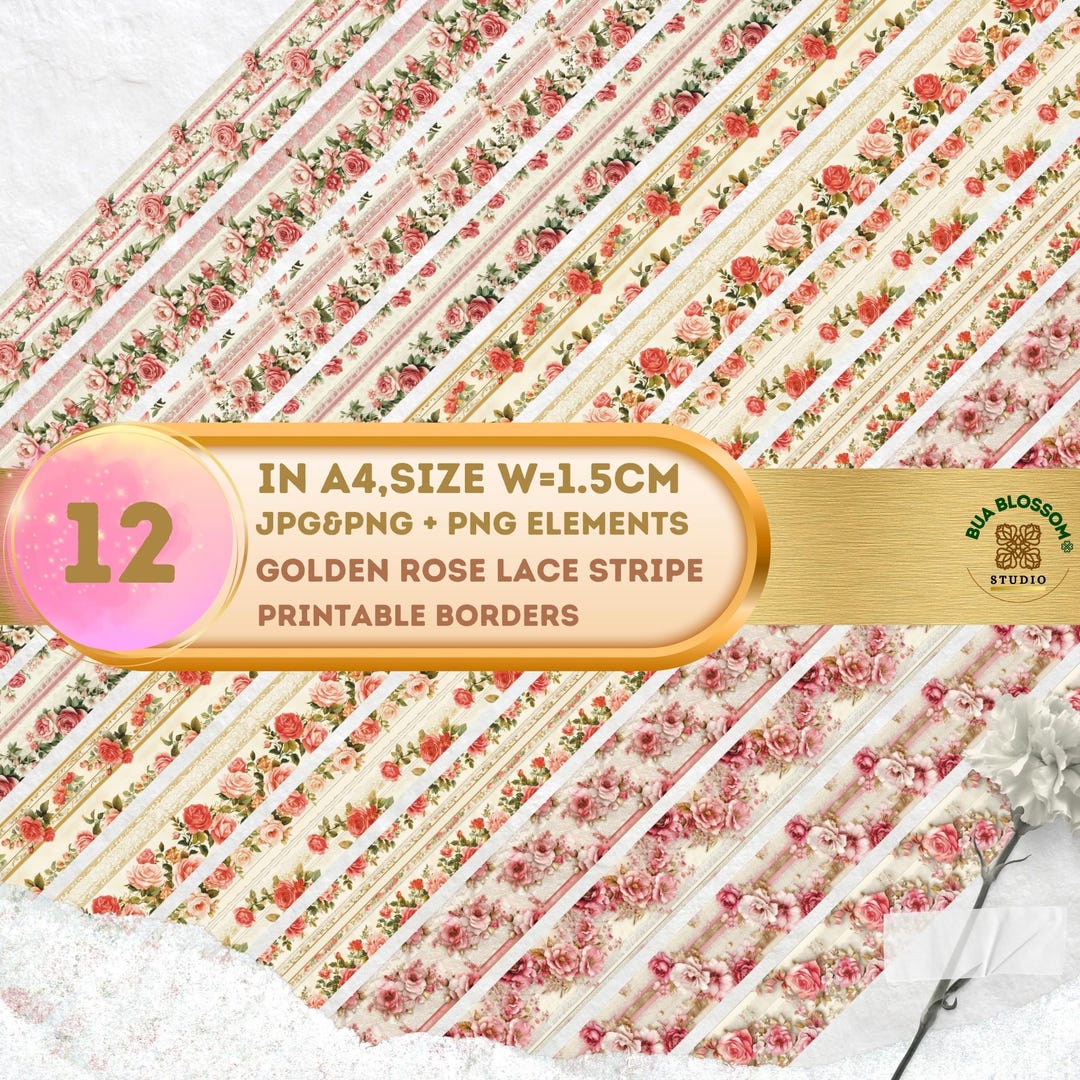 Vintage Rose Lace Border, Rose Floral Stripe Border for Scrapbook ...