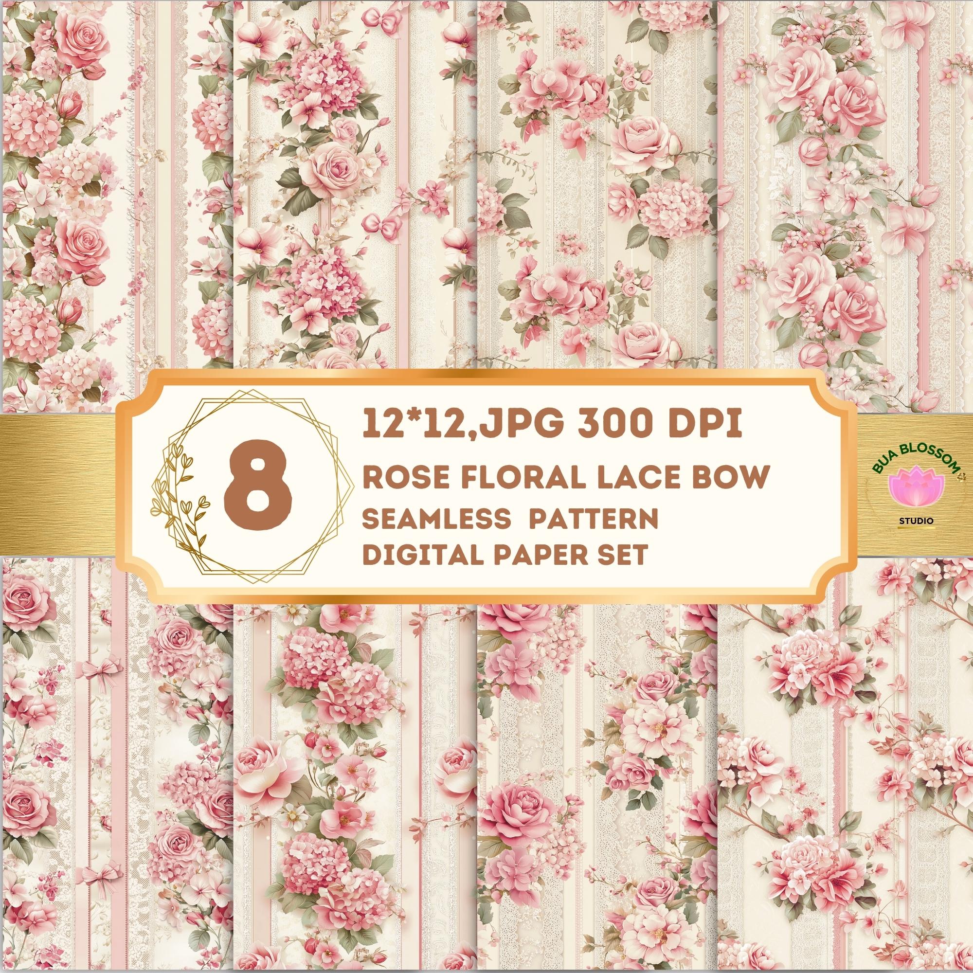 Pink Rose Lace Seamless Pattern, Floral Lace Seamless Pattern, Floral ...