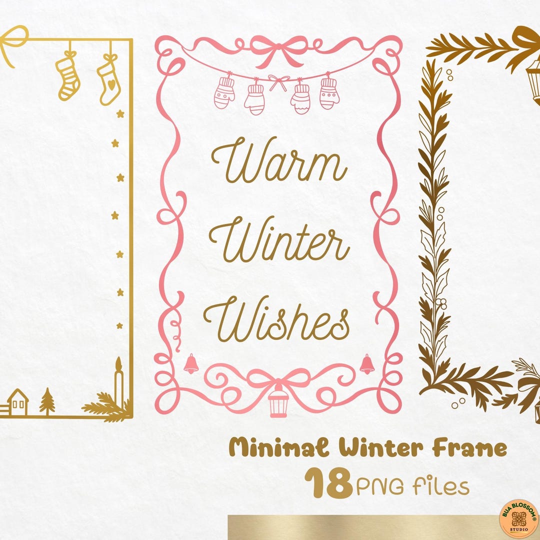 Whimsical Christmas Frame Clipart, Hand Drawn Line Art Coquette Bow ...