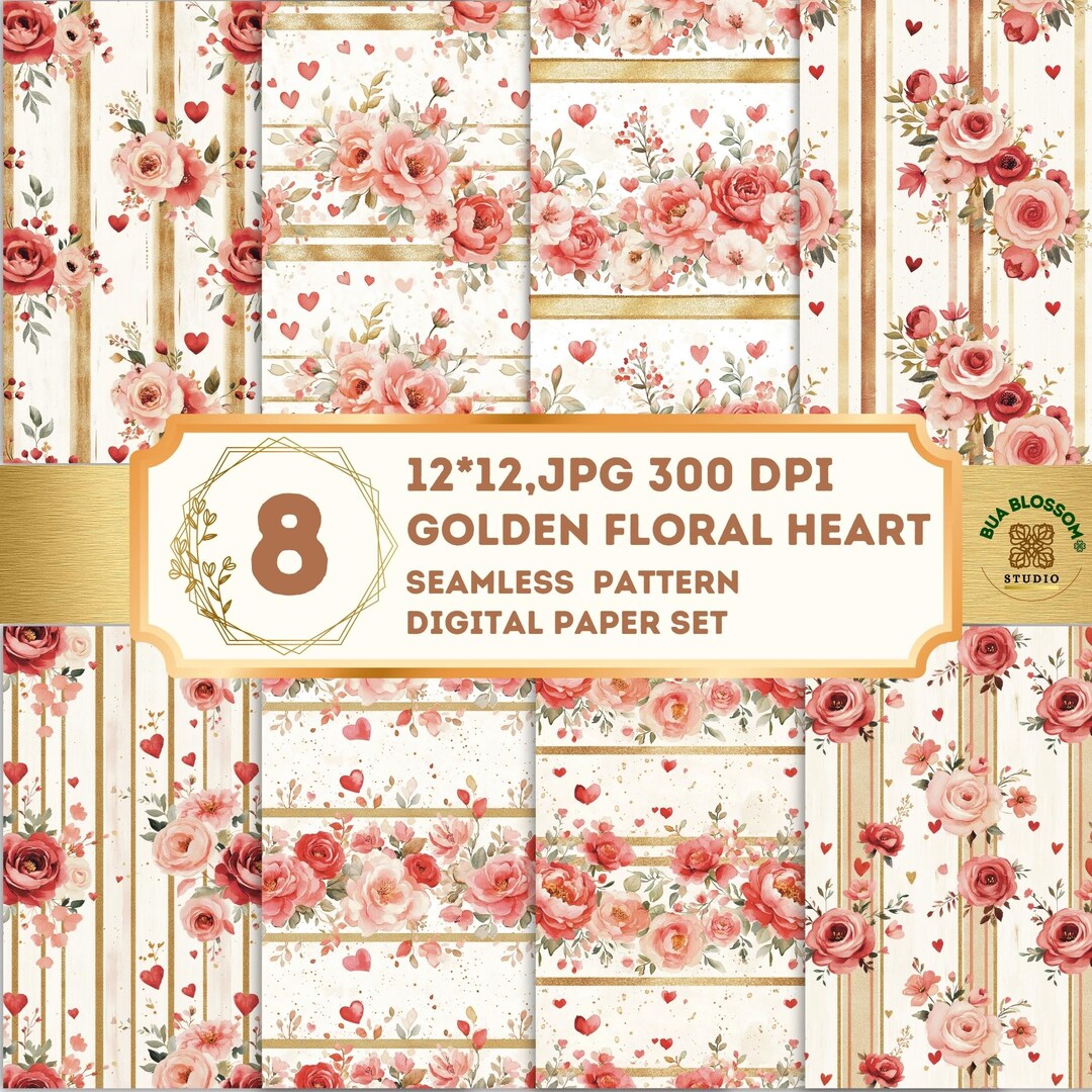Rose Floral Gold Strip Seamless Pattern, Floral Stripe Seamless Pattern ...