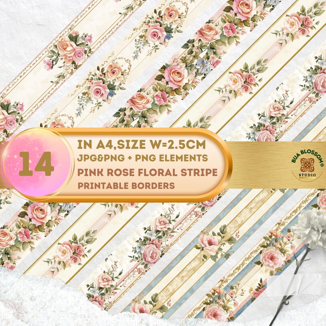 Vintage Rose Lace Border, Rose Floral Stripe Border for Scrapbook ...