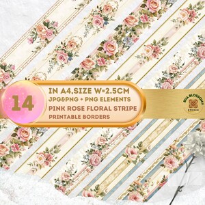 Vintage Rose Lace Border, Rose Floral Stripe Border for Scrapbook ...