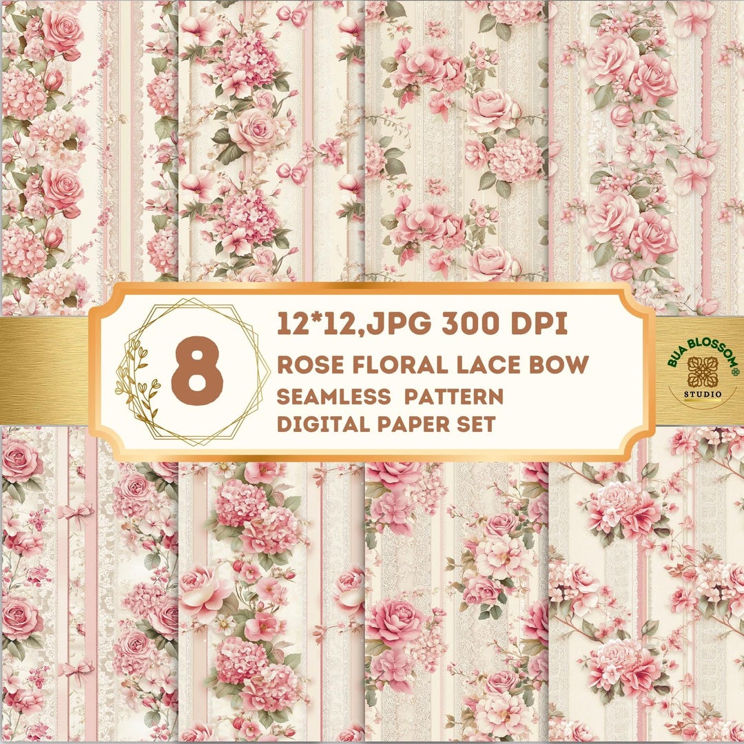 Chinoiserie Rose Lace Seamless Pattern, Coquette Bow Rose Seamless ...