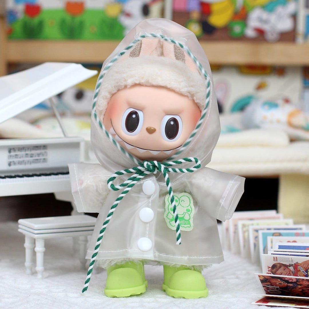 Labubu White Raincoat – Cute Hooded Rain Jacket for Labubu Doll ...