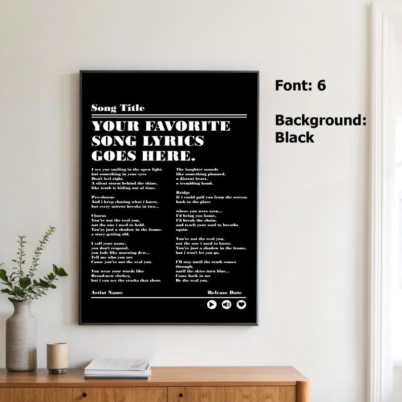Custom Lyric Poster, Song Lyric Wall Art, Music Lyrics Print ...