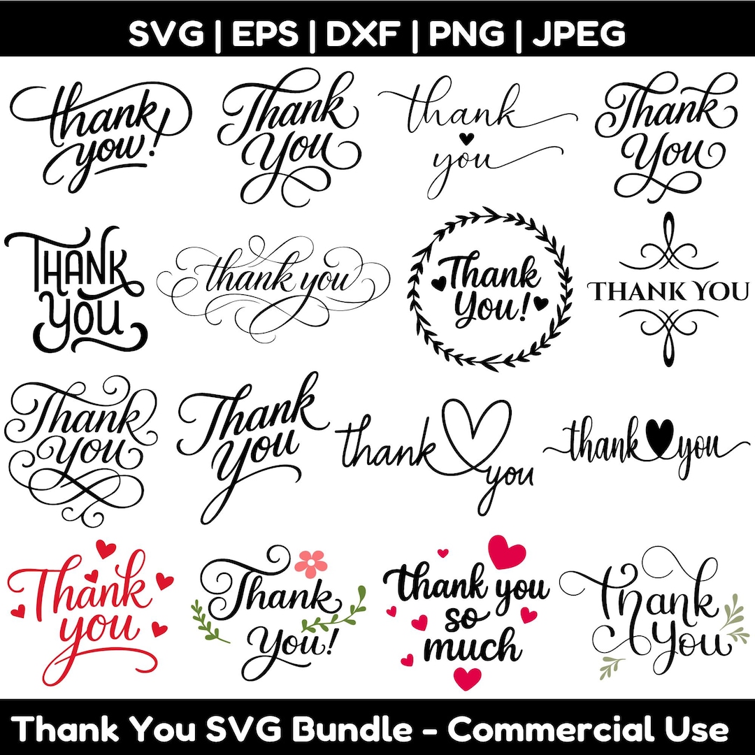 Thank You SVG Bundle, Hand Lettered Script Clipart, Thank You PNG Cut ...