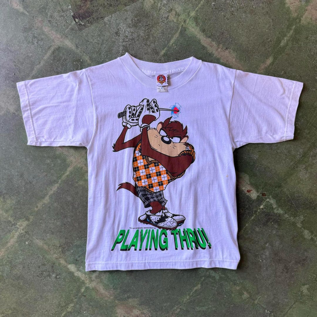 VTG 90's Looney Taz Playing Thru Golf T-shirt White M - Etsy
