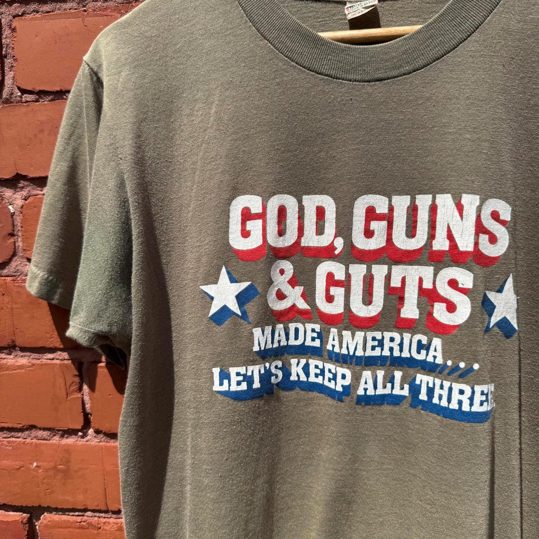 Vintage 80's Screen Stars Gods, Guns, & Guts Patriotic T-shirt Made in ...