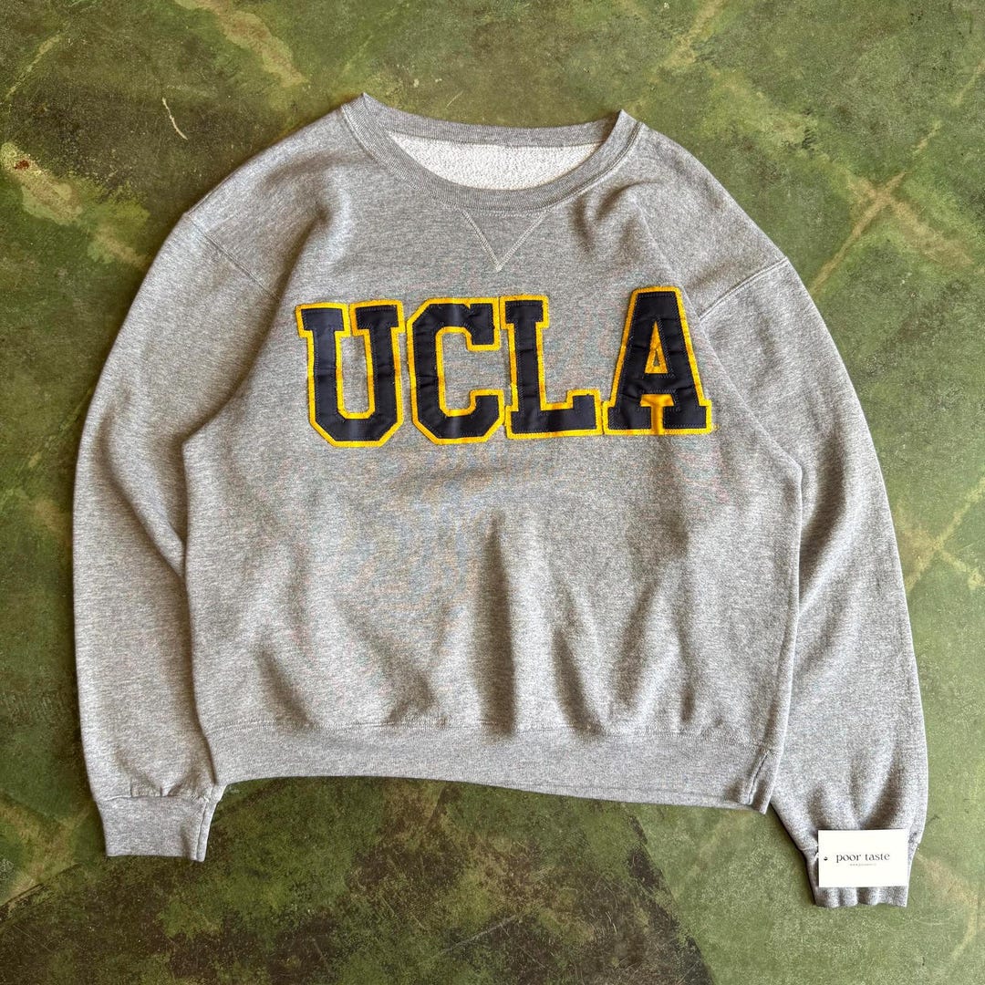 Vintage 90's UCLA College Patch Script Gray Navy Yellow Crewneck ...