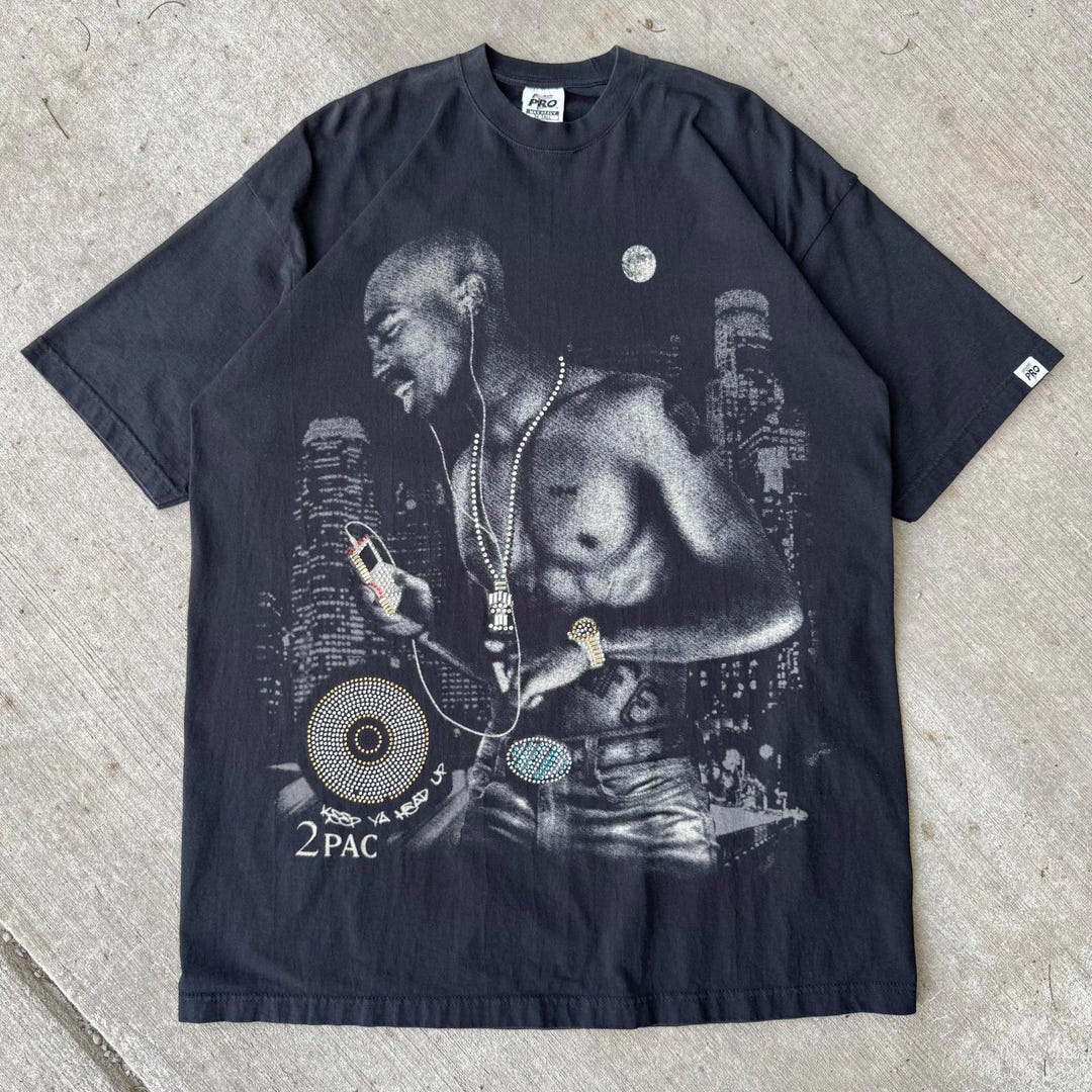 Vintage Y2K Bedazzled Iced Out Tupac Rap Tee Oversized Graphic T-shirt ...