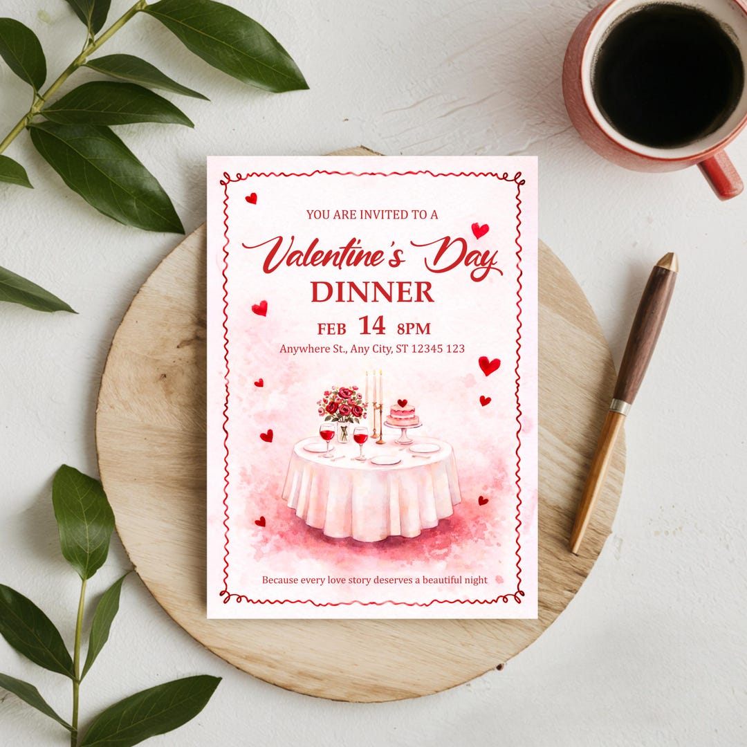 Personalized Valentine's Day Dinner Invitation, Romantic Dinner Party ...