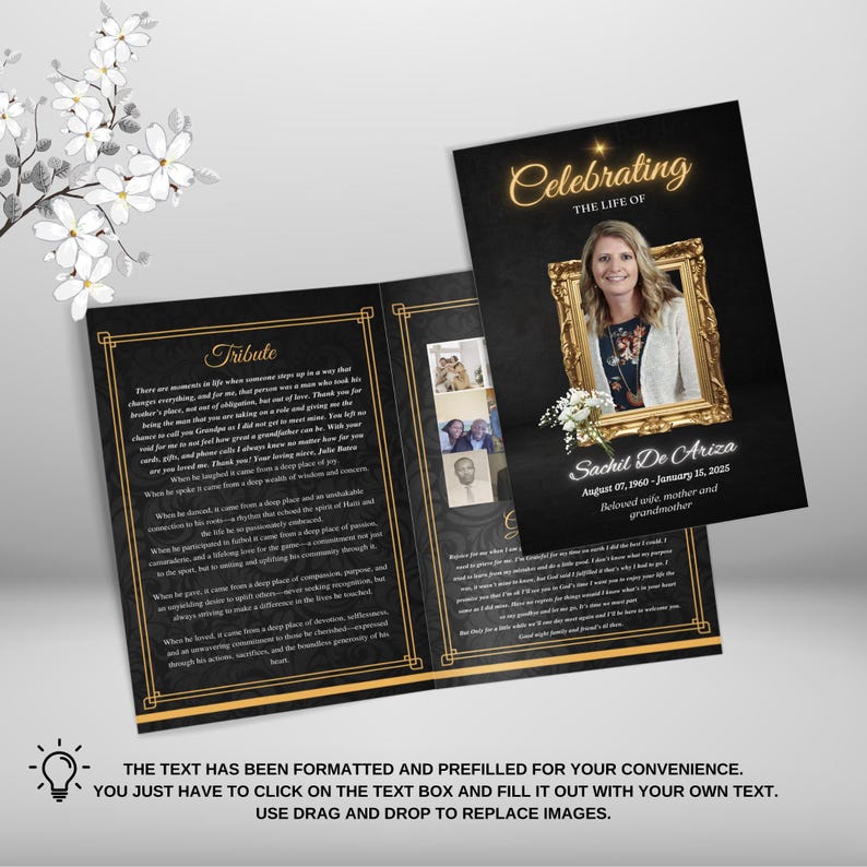 Funeral Program Template: Celebration of Life, Obituary (canva & PDF ...