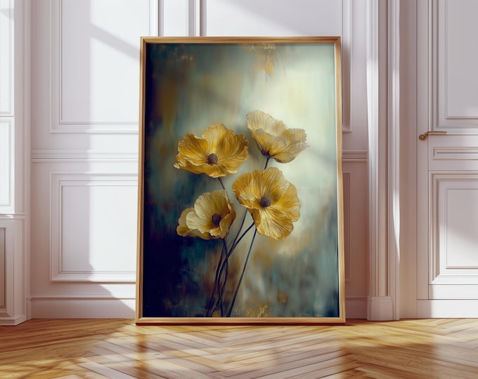 Celestial Poppy Flowers Poster Print Floral Poppies Wall Art Full Moon ...