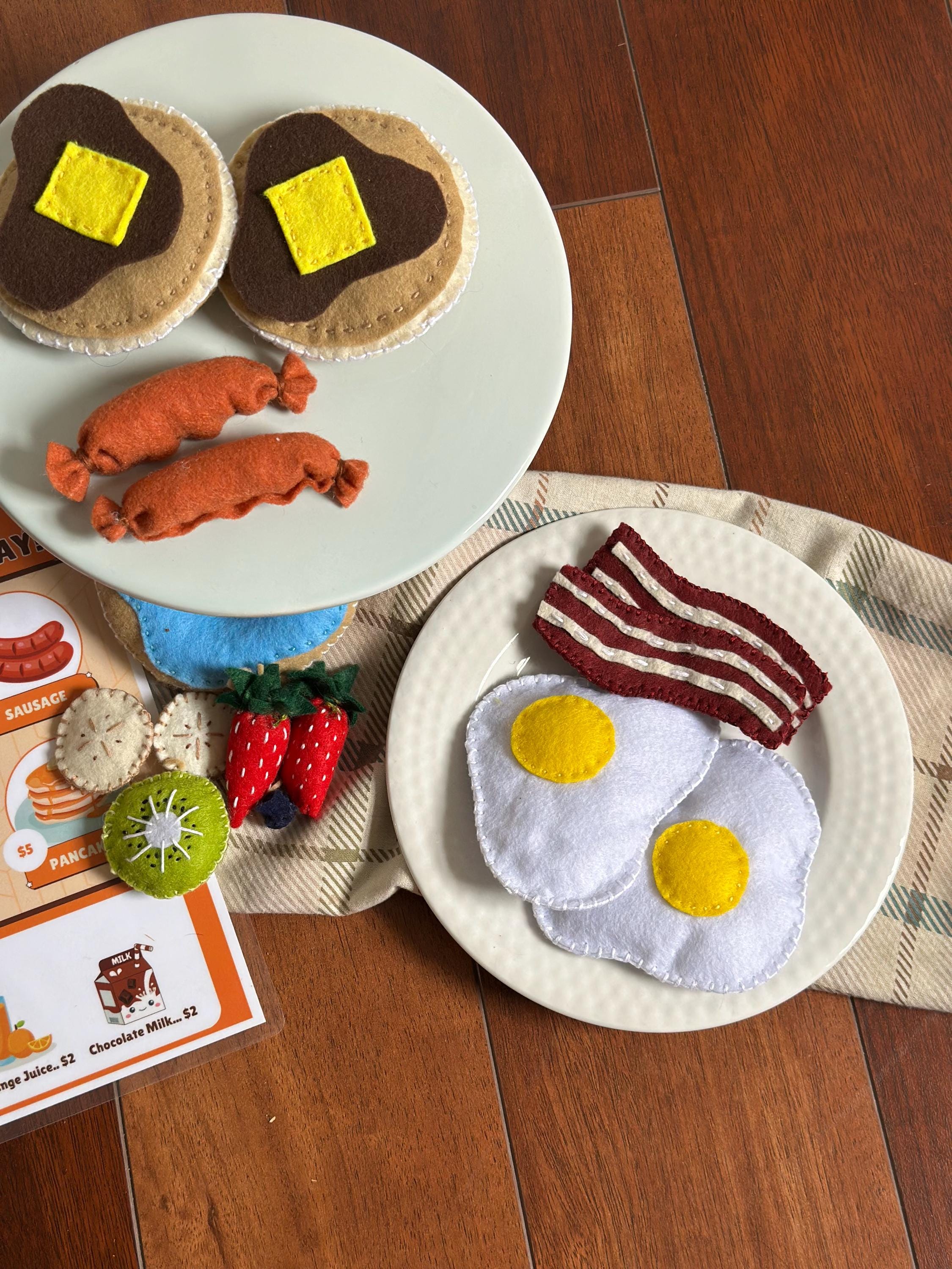 Felt Breakfast Play Food Set – Pancakes, Eggs, Bacon, Sausage, Donut ...