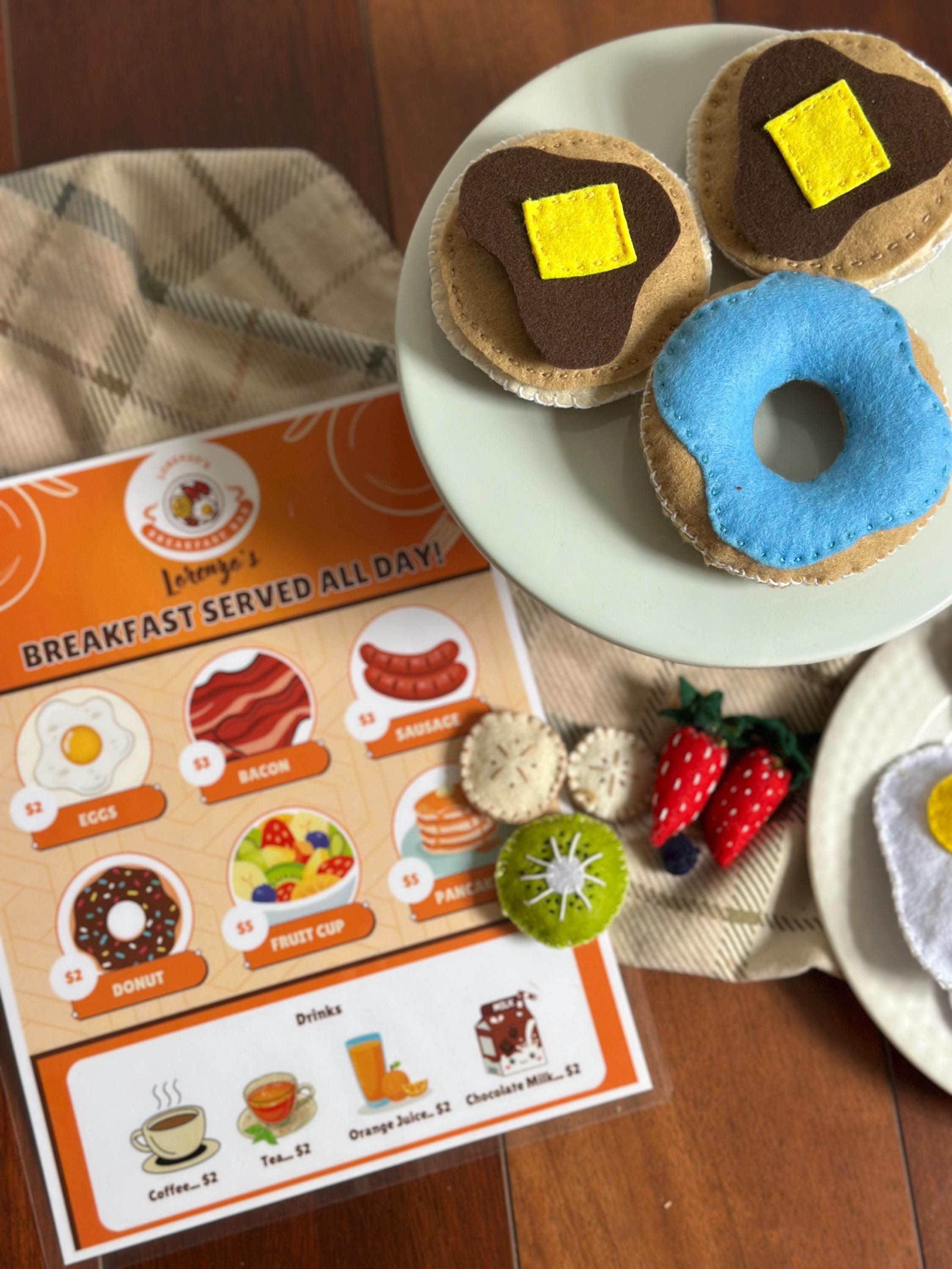 Felt Breakfast Play Food Set – Pancakes, Eggs, Bacon, Sausage, Donut ...