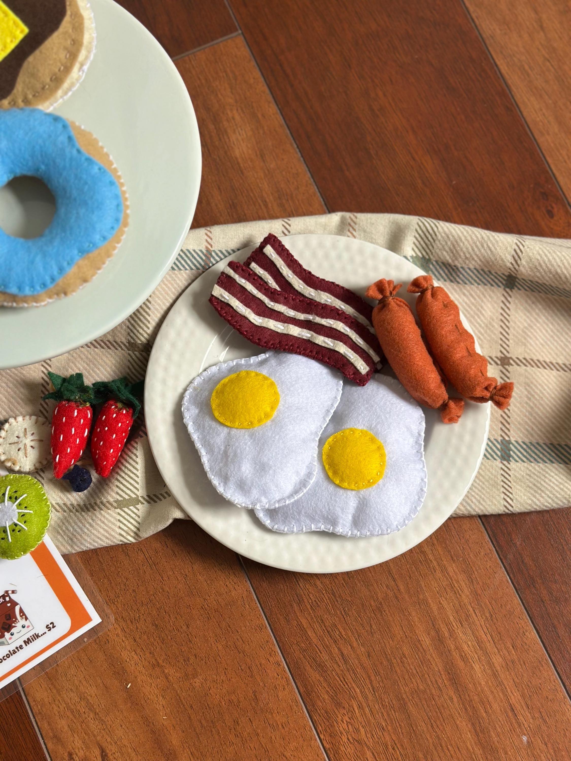 Felt Breakfast Play Food Set – Pancakes, Eggs, Bacon, Sausage, Donut ...