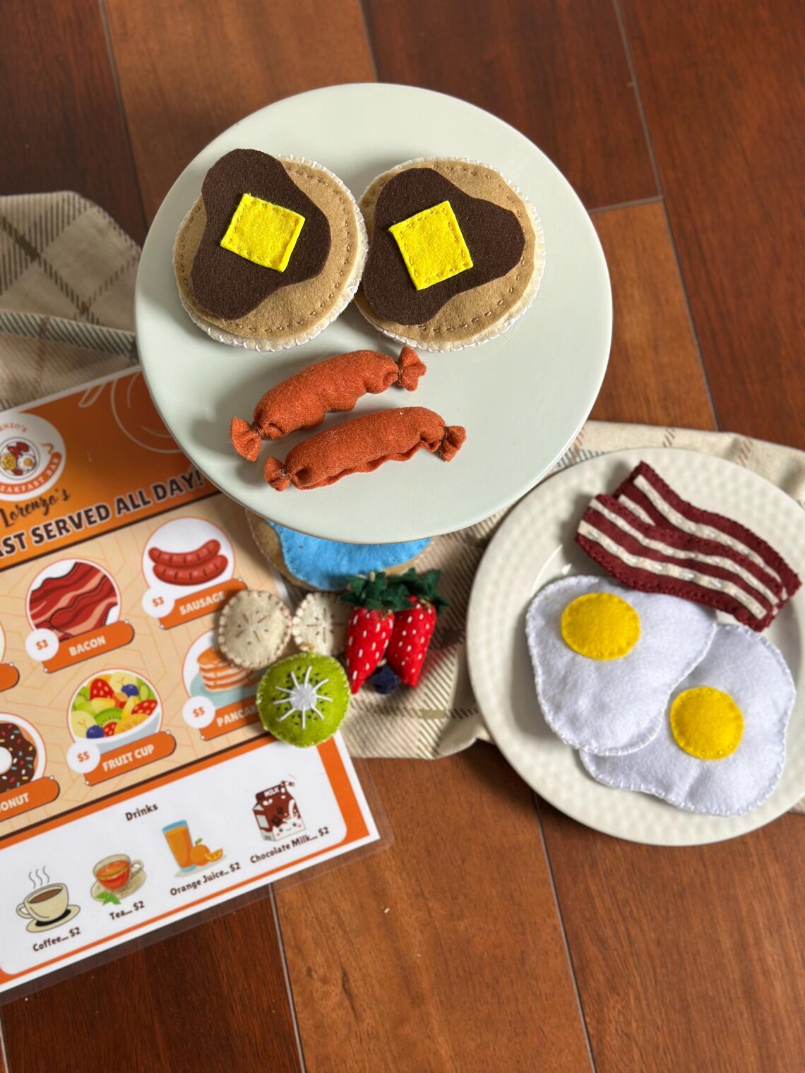 Felt Breakfast Play Food Set – Pancakes, Eggs, Bacon, Sausage, Donut ...