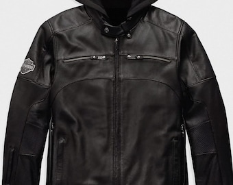 Harley Men’s Passing Link Biker Leather Jacket Cafe Racer Motorcycle ...