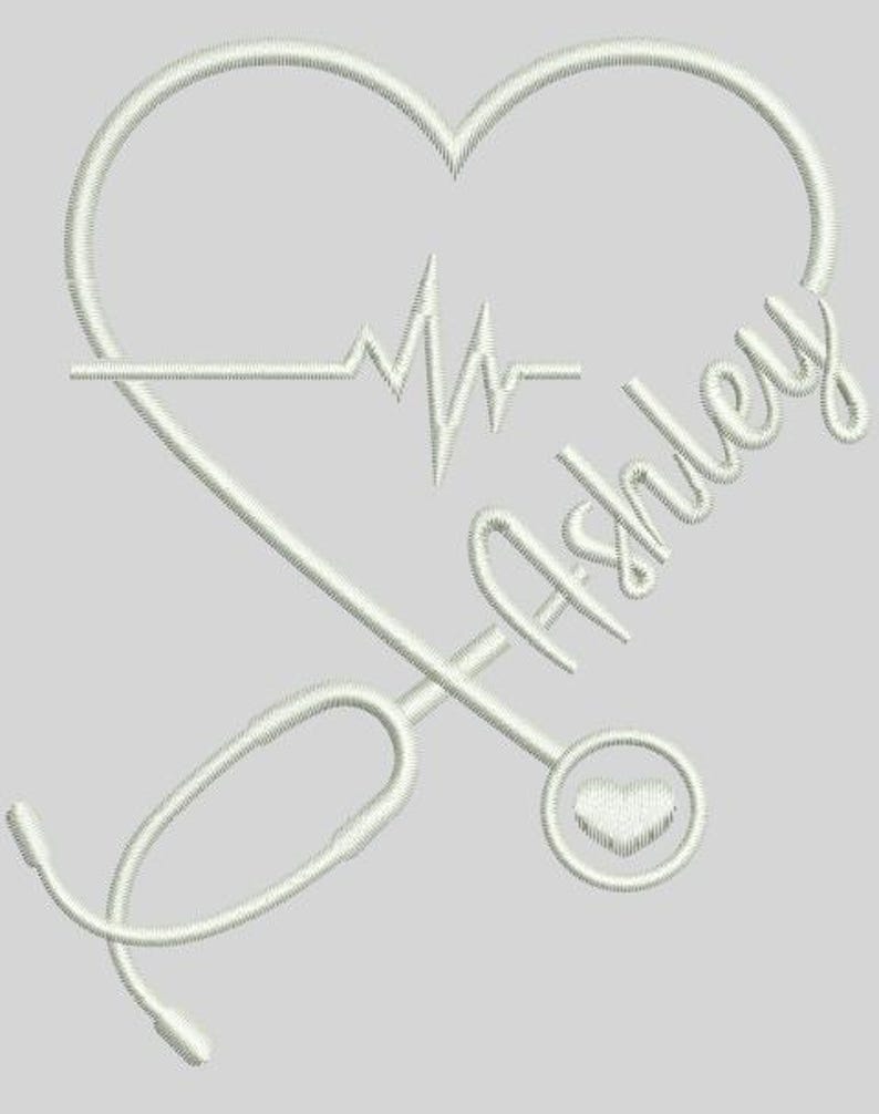 Personalized Nurse Stethoscope Heartbeat Embroidery Design: 4x4 Hoop ...