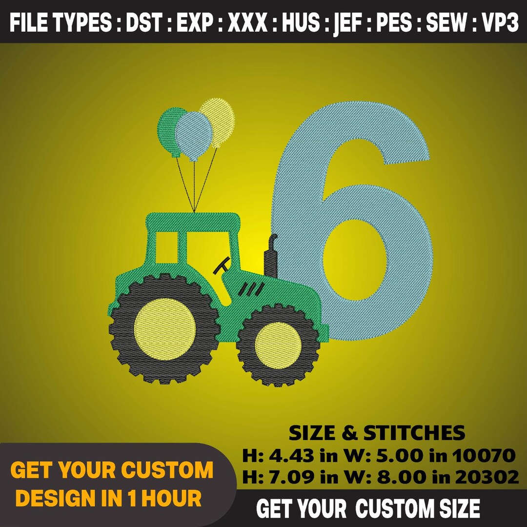 Tractor 6th Birthday Embroidery Design, Farm Embroidery File (instant ...
