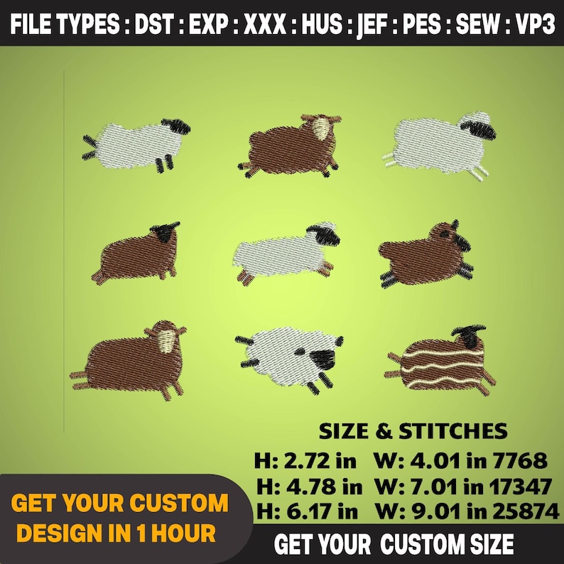 Sheep Embroidery Design Bundle, Farm Animal 4x4 (PES DST EXP) - Etsy