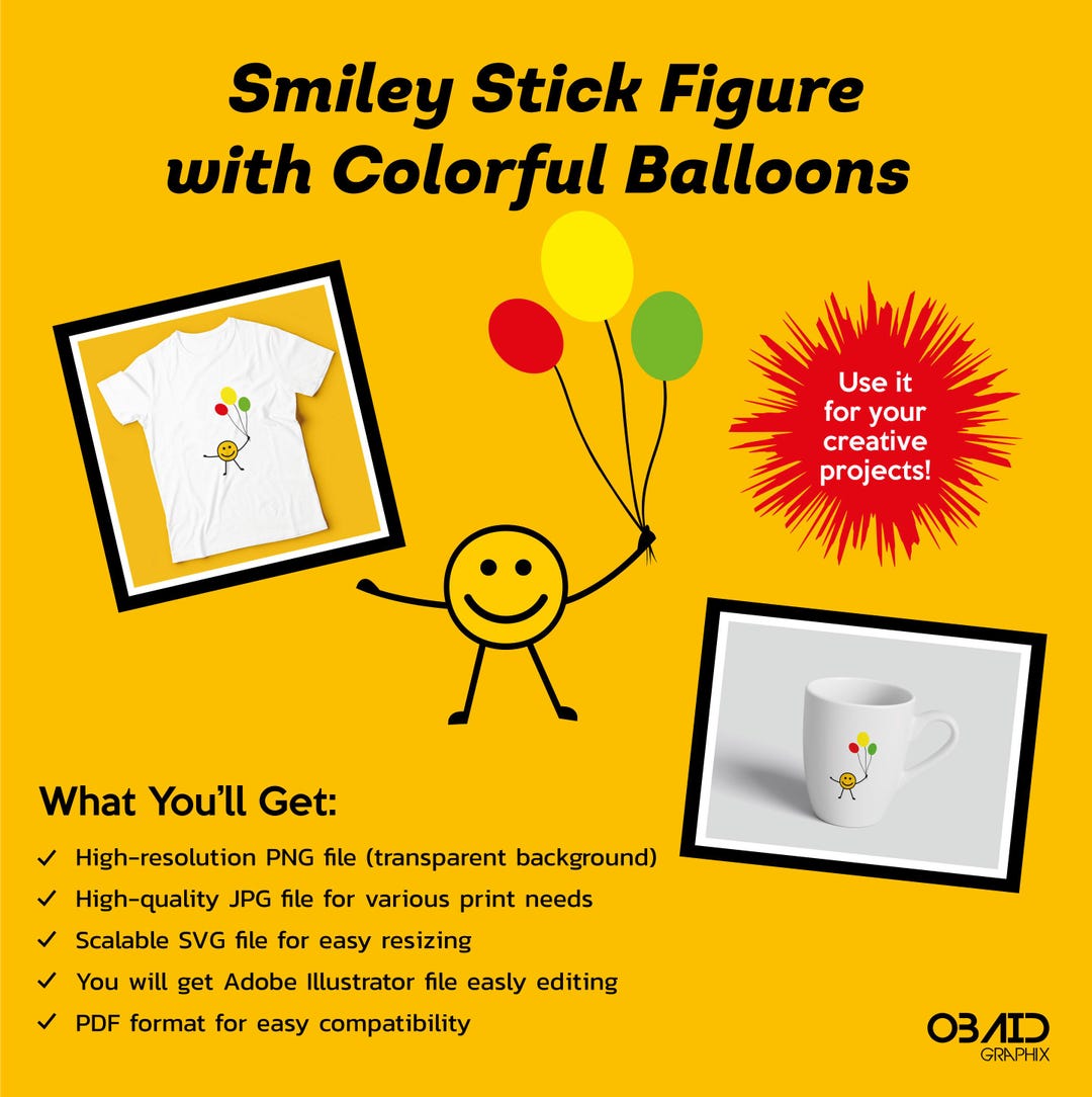 Smiley Stick Figure Clipart: Colorful Balloons (digital Download) - Etsy