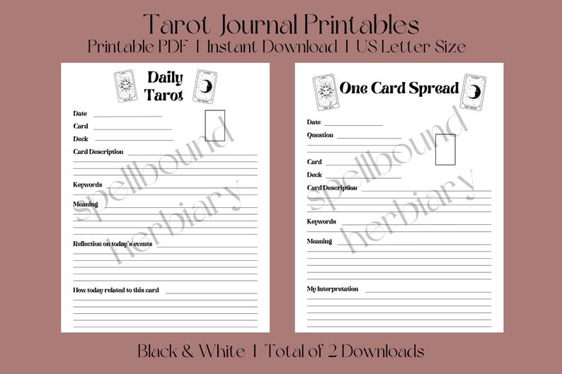 Printable Tarot Journal Worksheet for One Card Readings Compatible With ...