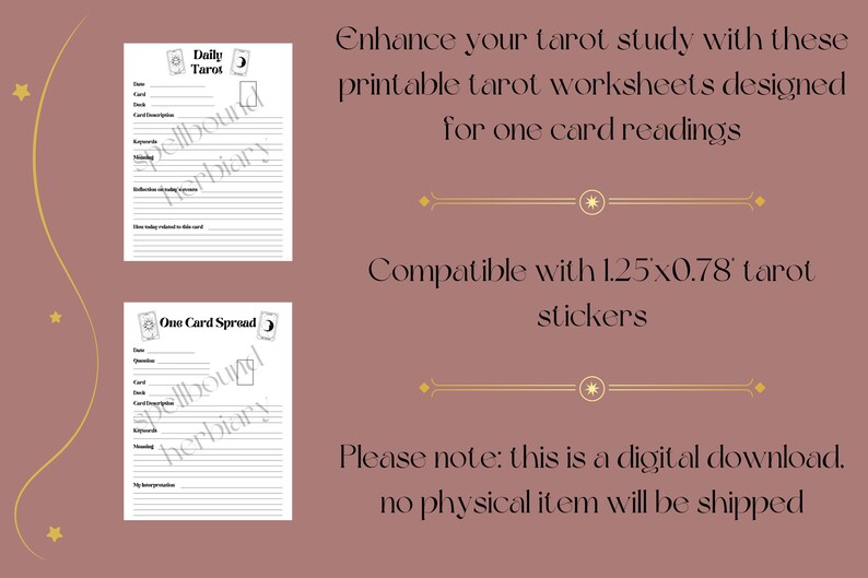 Printable Tarot Journal Worksheet for One Card Readings Compatible With ...