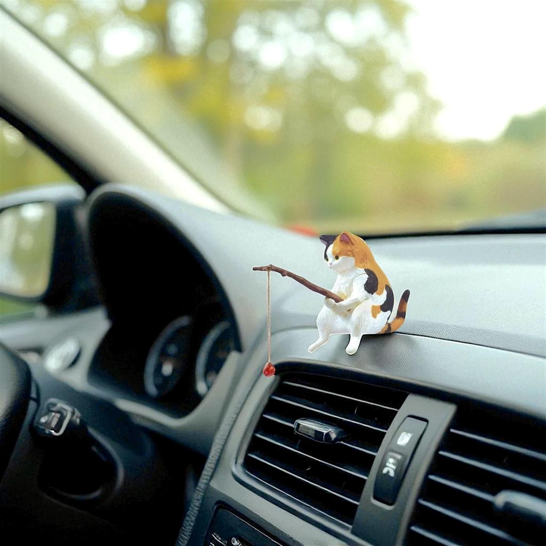 Handmade Minimalist Fishing Cat Car Dashboard – New Driver Gift, Cats ...